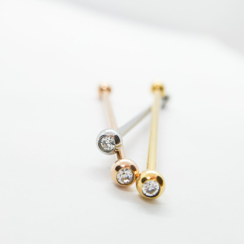 Industrial Bar Piercing with CZ Screws - Moonli Designs